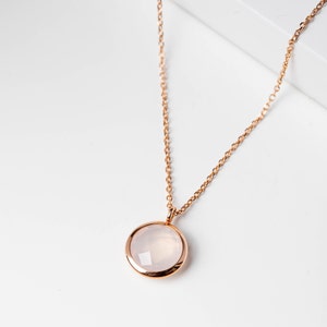 Rose Quartz Necklace - 14K Rose Gold Chain Natural Genuine Gemstone ...