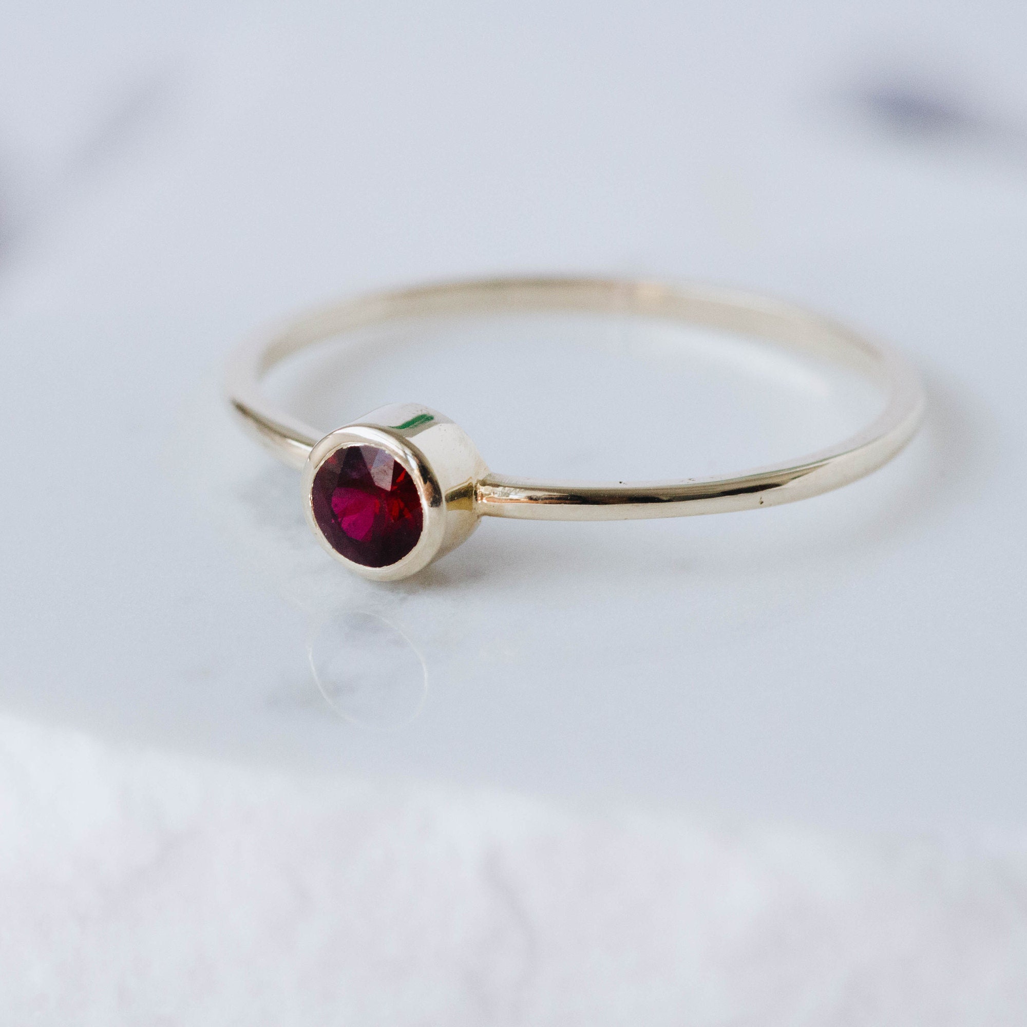 Ruby Ring 14K Gold Dainty Stacking Simple Stone Bezel Modern | Etsy