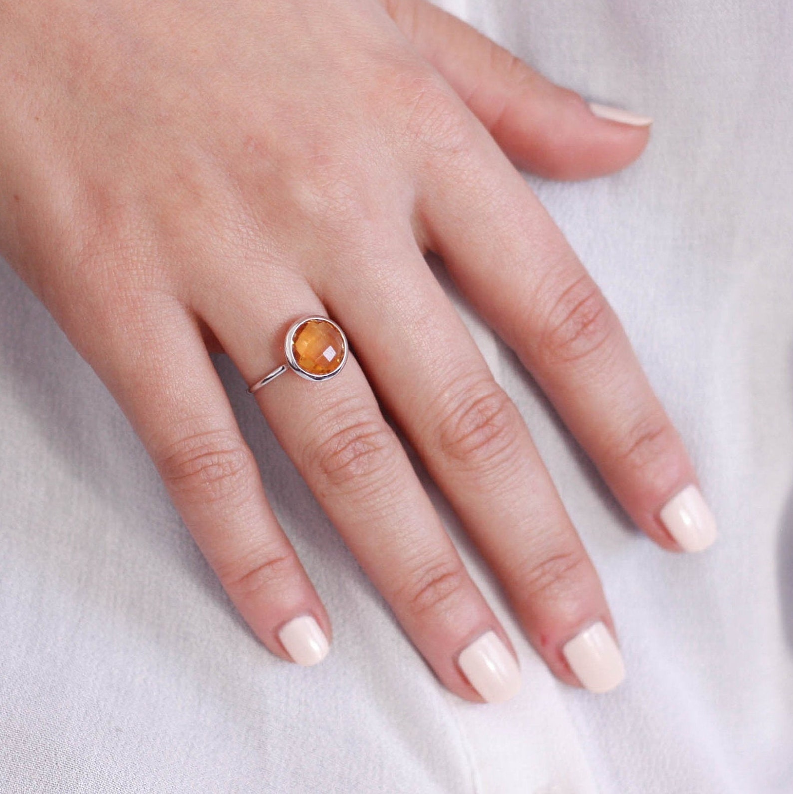 November Birthstone Citrine Ring 14K White Gold 8mm 10mm | Etsy