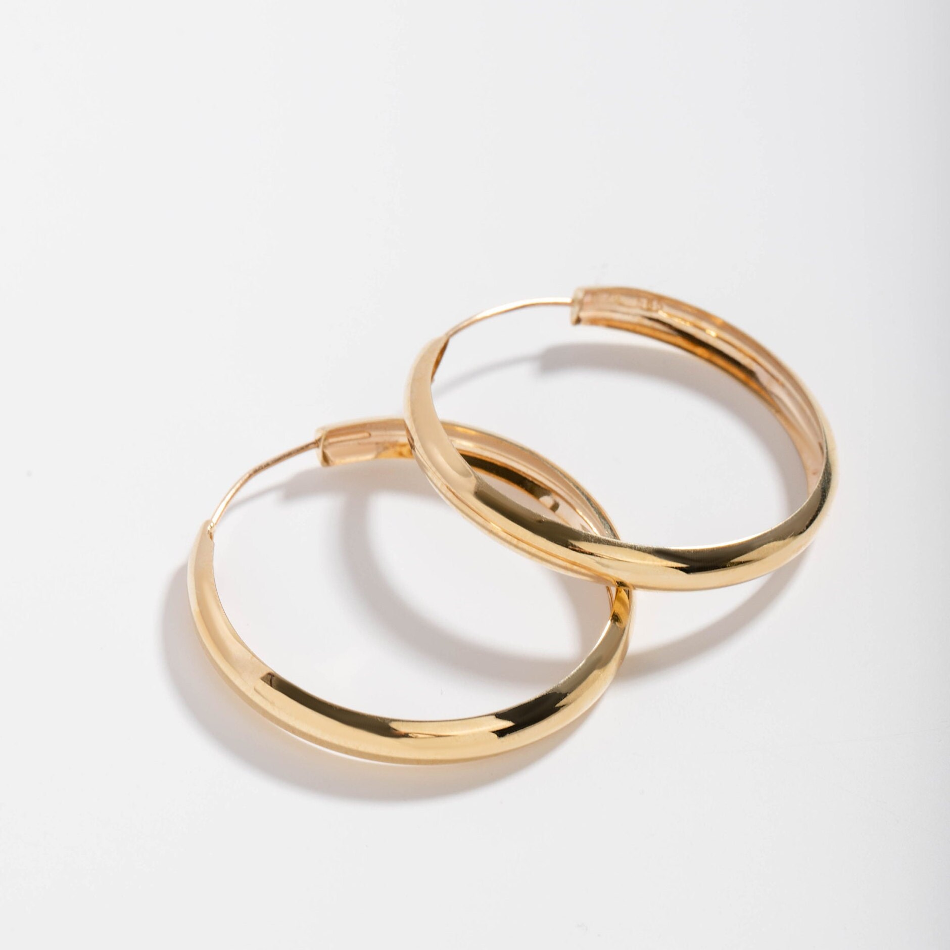 14K Solid Gold Hoop Earrings Wide 25mm Medium Hoops - Etsy