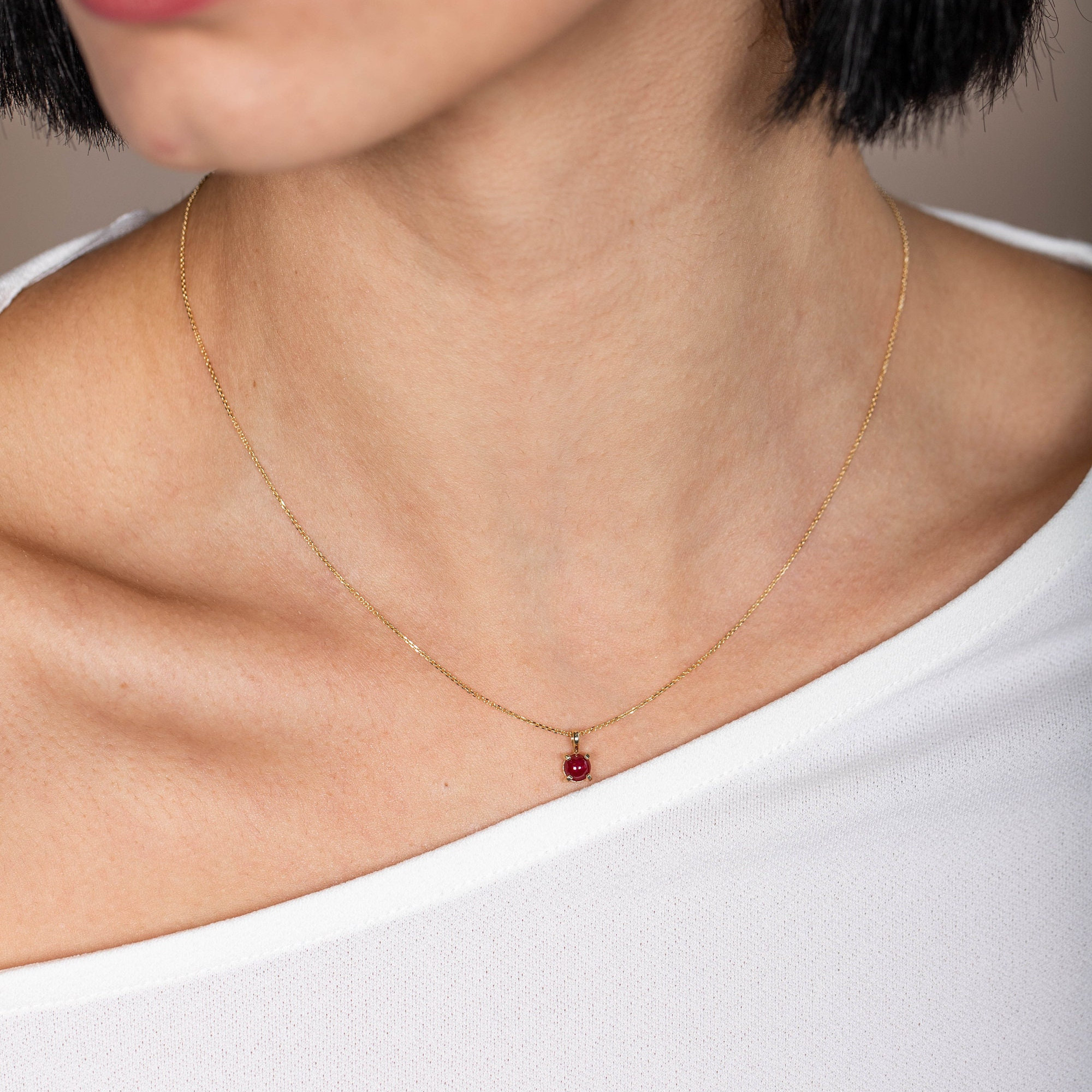 Ruby Pendant Necklace 14K Solid Gold – Minimalist July Birthstone ...