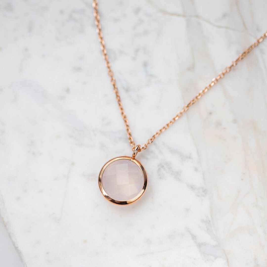 Rose Quartz Necklace - 14K Rose Gold Chain Natural Genuine Gemstone ...