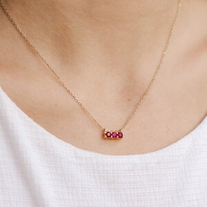 Ruby Necklace in Solid Gold 14K - 3 Red Stone Ruby Bar Necklace Layered ...