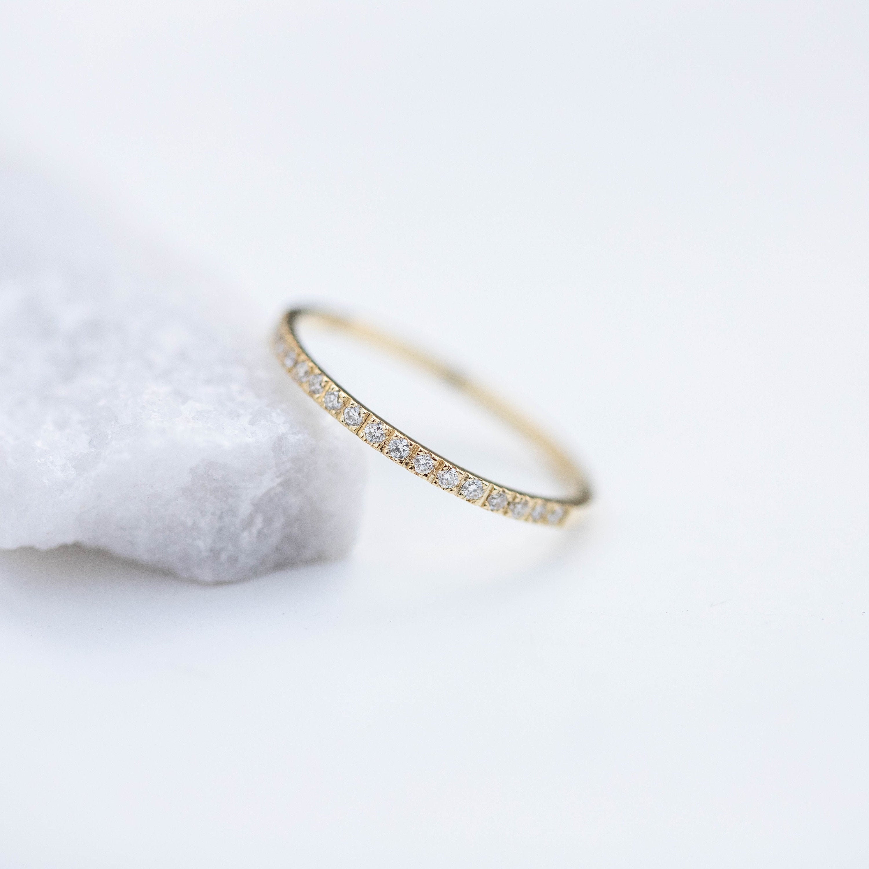 Micro Pave Eternity Diamond Wedding Ring 14K Solid Gold | Etsy