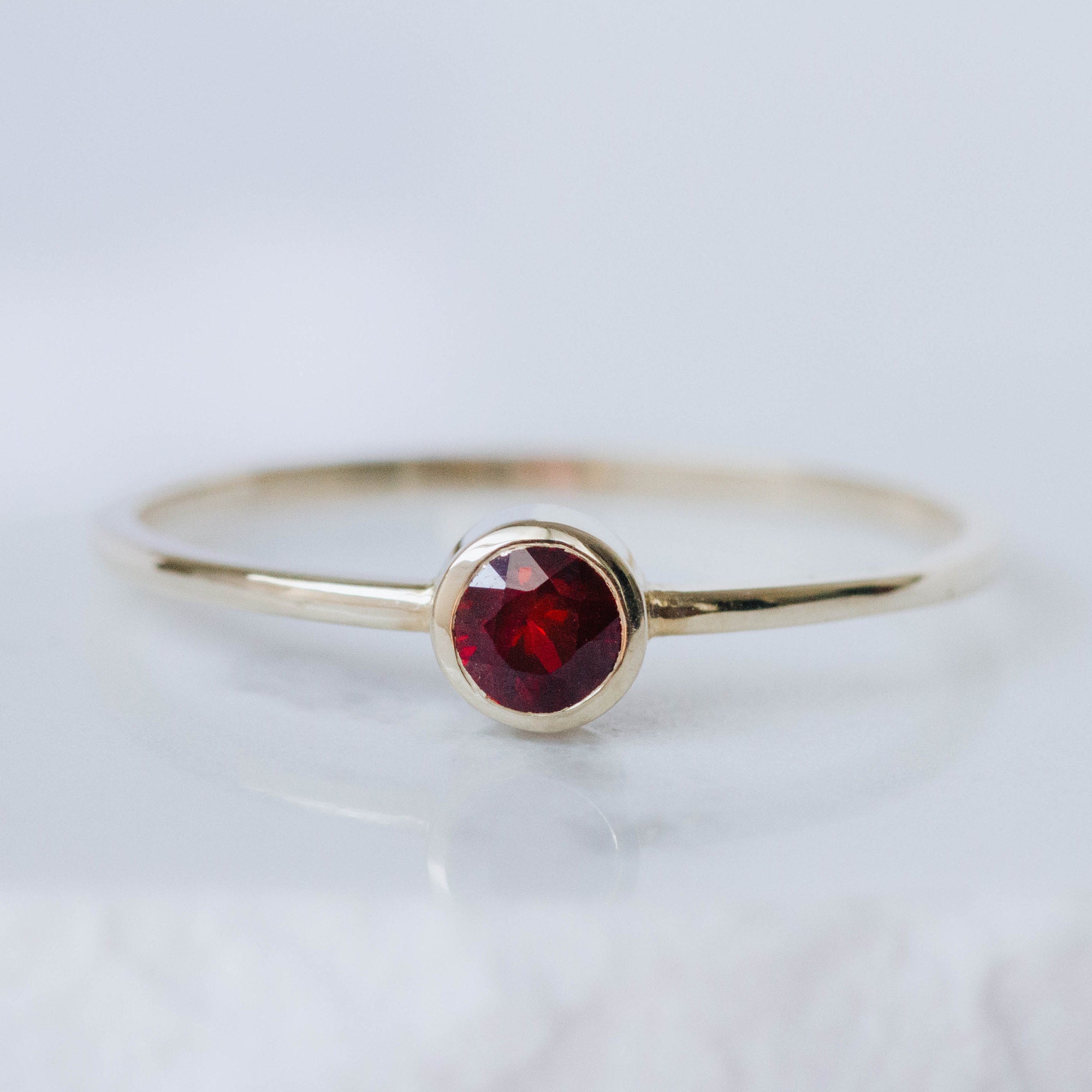 Ruby Ring 14K Gold Dainty Stacking Simple Stone Bezel Modern | Etsy