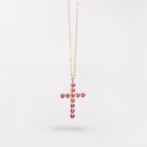 Ruby Cross Pendant Necklace 14K Solid Gold for Women - Genuine Natural ...