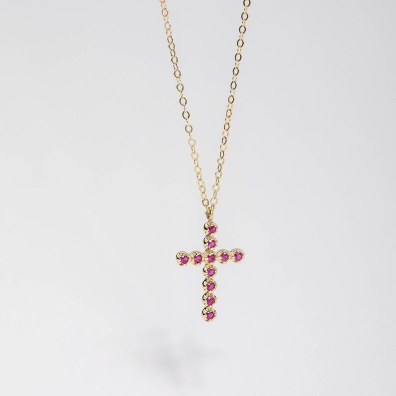 Ruby Cross Pendant Necklace 14K Solid Gold for Women Genuine - Etsy