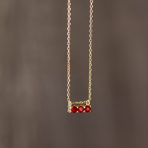 Ruby Necklace in Solid Gold 14K - 3 Red Stone Ruby Bar Necklace Layered ...