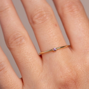 Pink Sapphire Ring 14K Gold Tiny Engagement - Simple Stackable ...