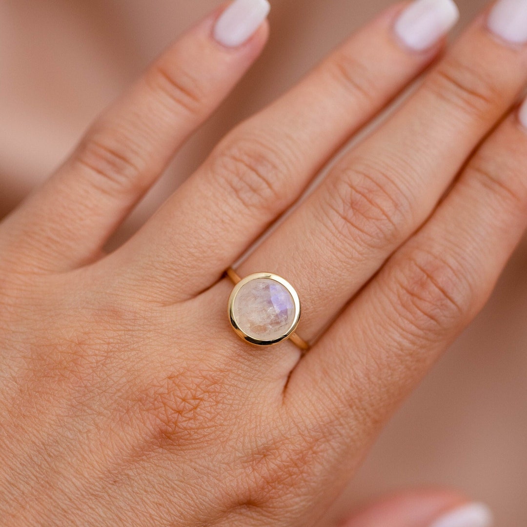 Moonstone Ring 14K Gold for Women Rainbow Moonstone Natural - Etsy