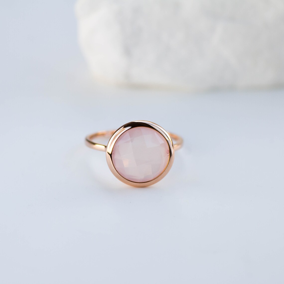 Rose Quartz Gold Ring 14K Rose Gold Ring for Women Natural | Etsy