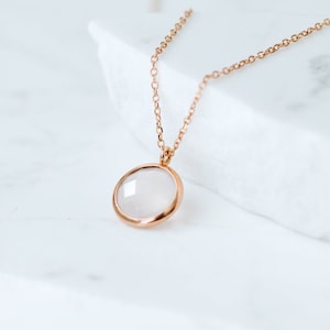 Rose Quartz Necklace - 14K Rose Gold Chain Natural Genuine Gemstone ...