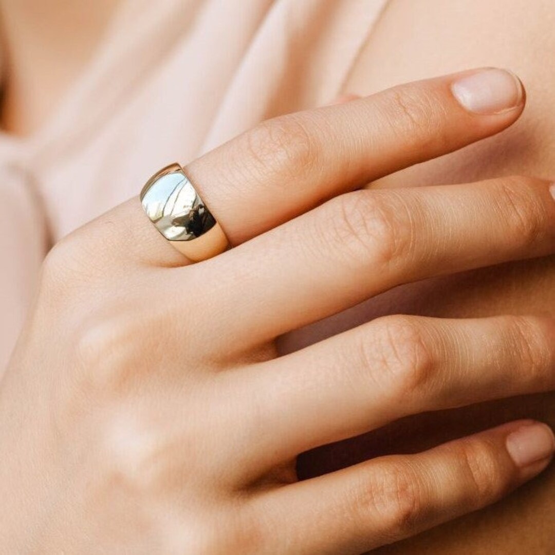 Cigar Band Ring 14K Solid Gold for Women Wide Chunky Kyklos Jewelry ...