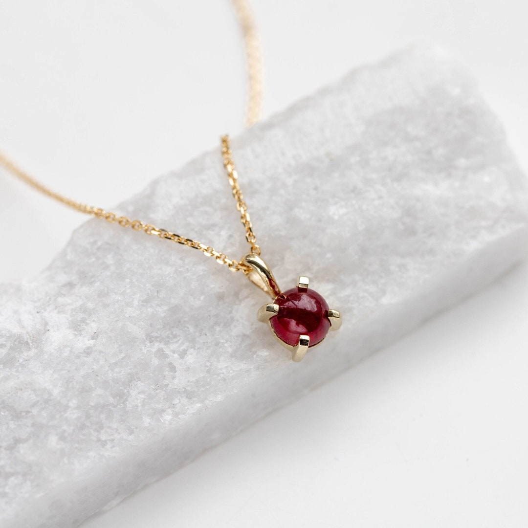 Ruby Pendant Necklace 14K Solid Gold – Minimalist July Birthstone ...