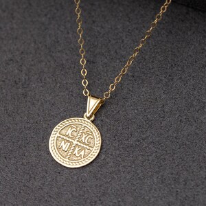 14K Solid Gold Christian Coin Necklace - Constantine Religious ...