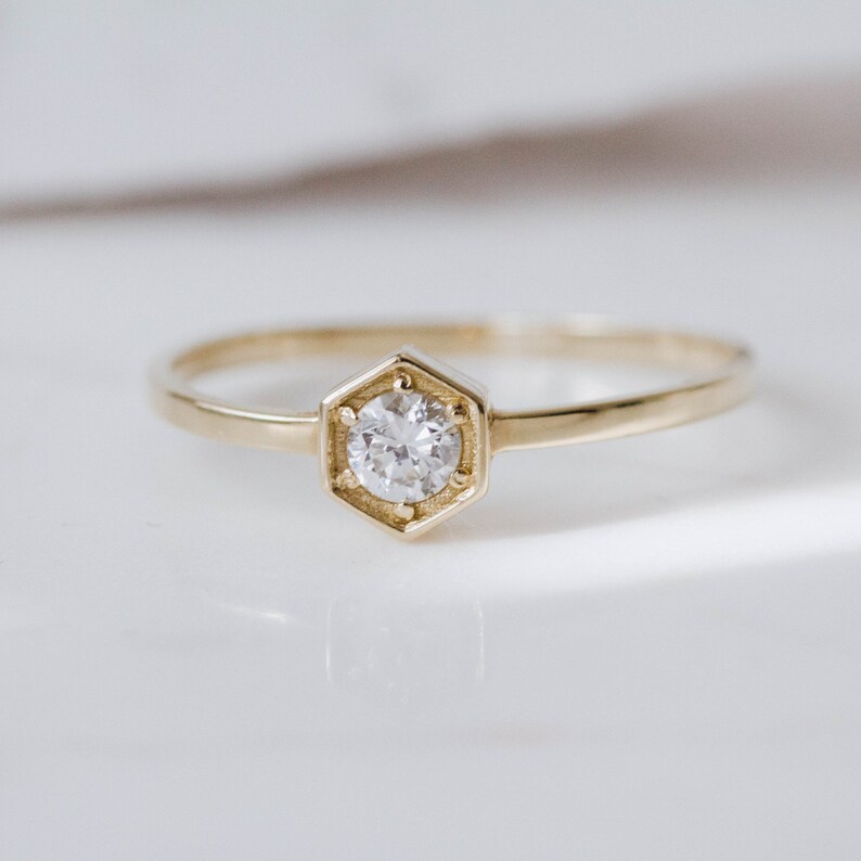 Delicate Engagement Ring Solid Gold Diamond Ring for Her | Etsy