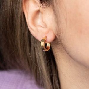 14K Solid Gold Huggie Hoop Earrings for Girls and Women Wide Flat Hoops Gift for Her GE00165 - Etsy