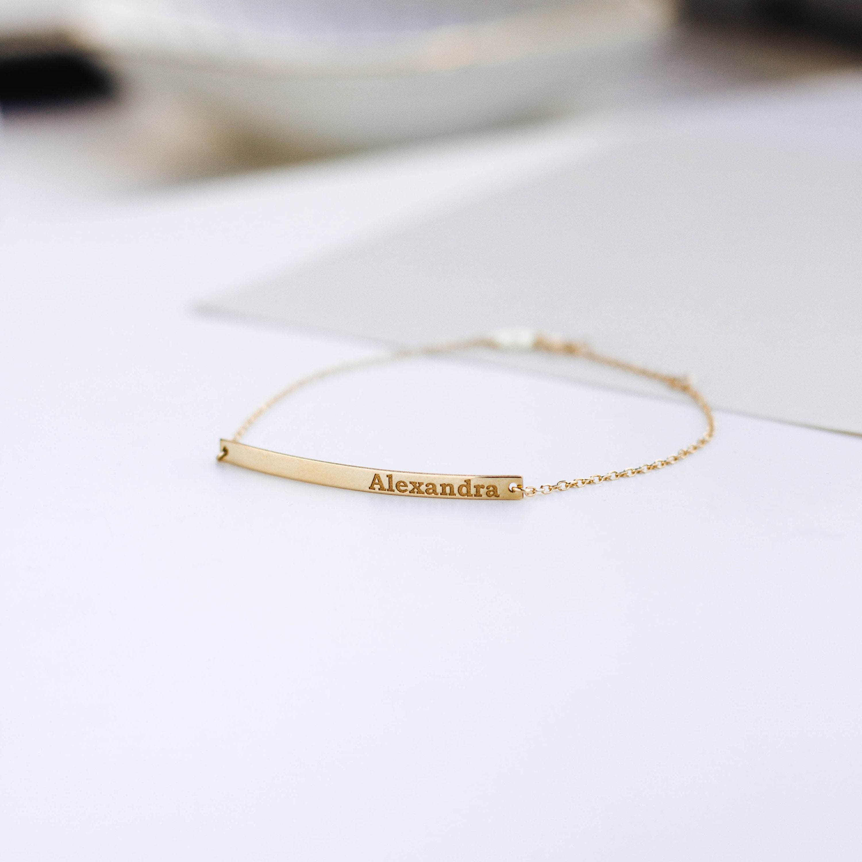 Custom Bar Bracelet 14K Solid Gold Personalized Engraved | Etsy