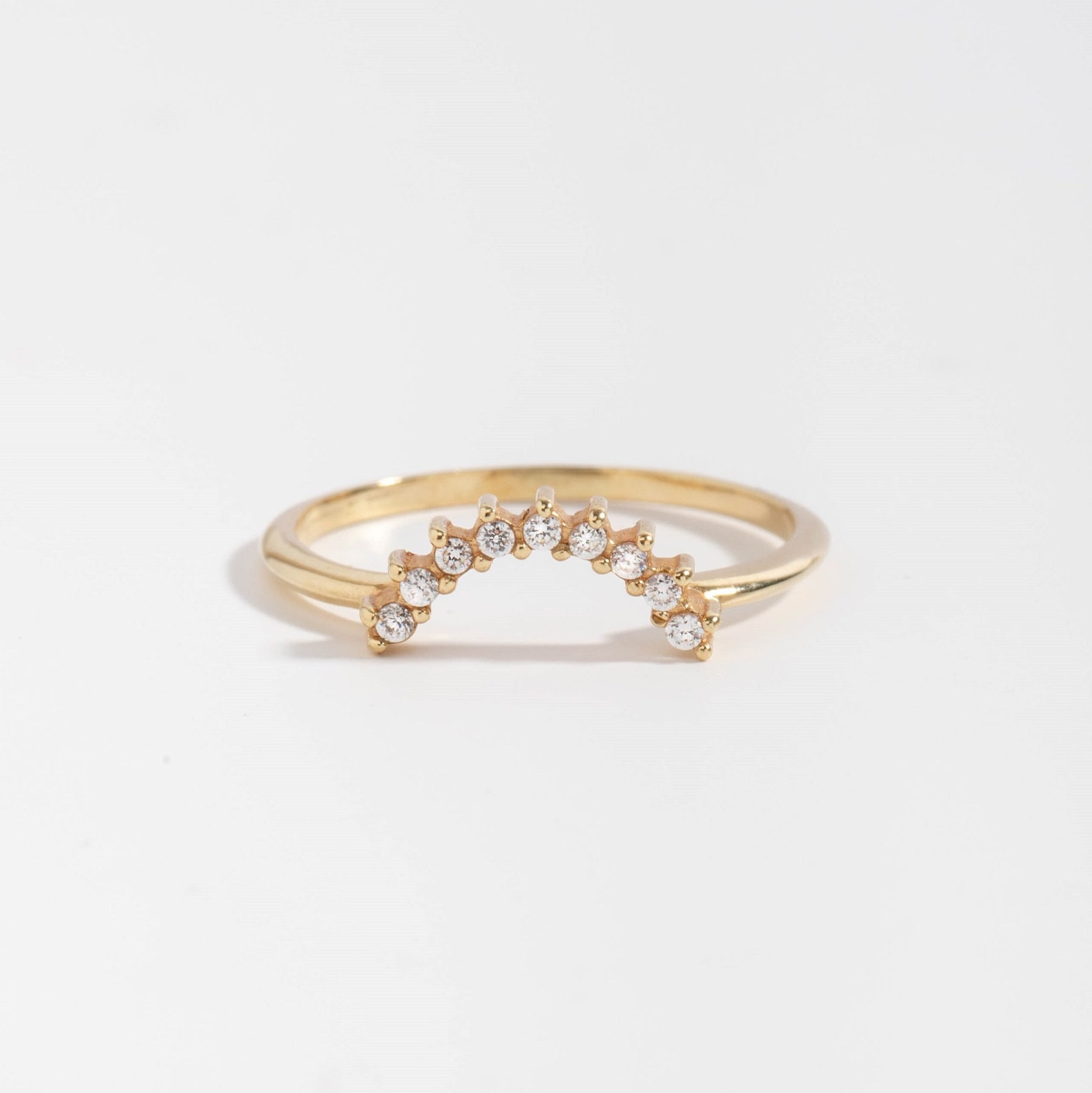 14K Gold Curved Diamond Wedding Band, Stacking Ring GR00075 - Etsy
