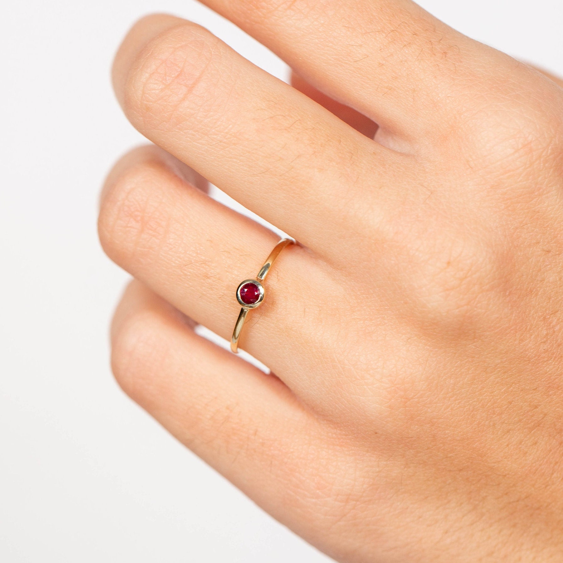 Ruby Ring 14K Gold Dainty Stacking Simple Stone Bezel Modern | Etsy