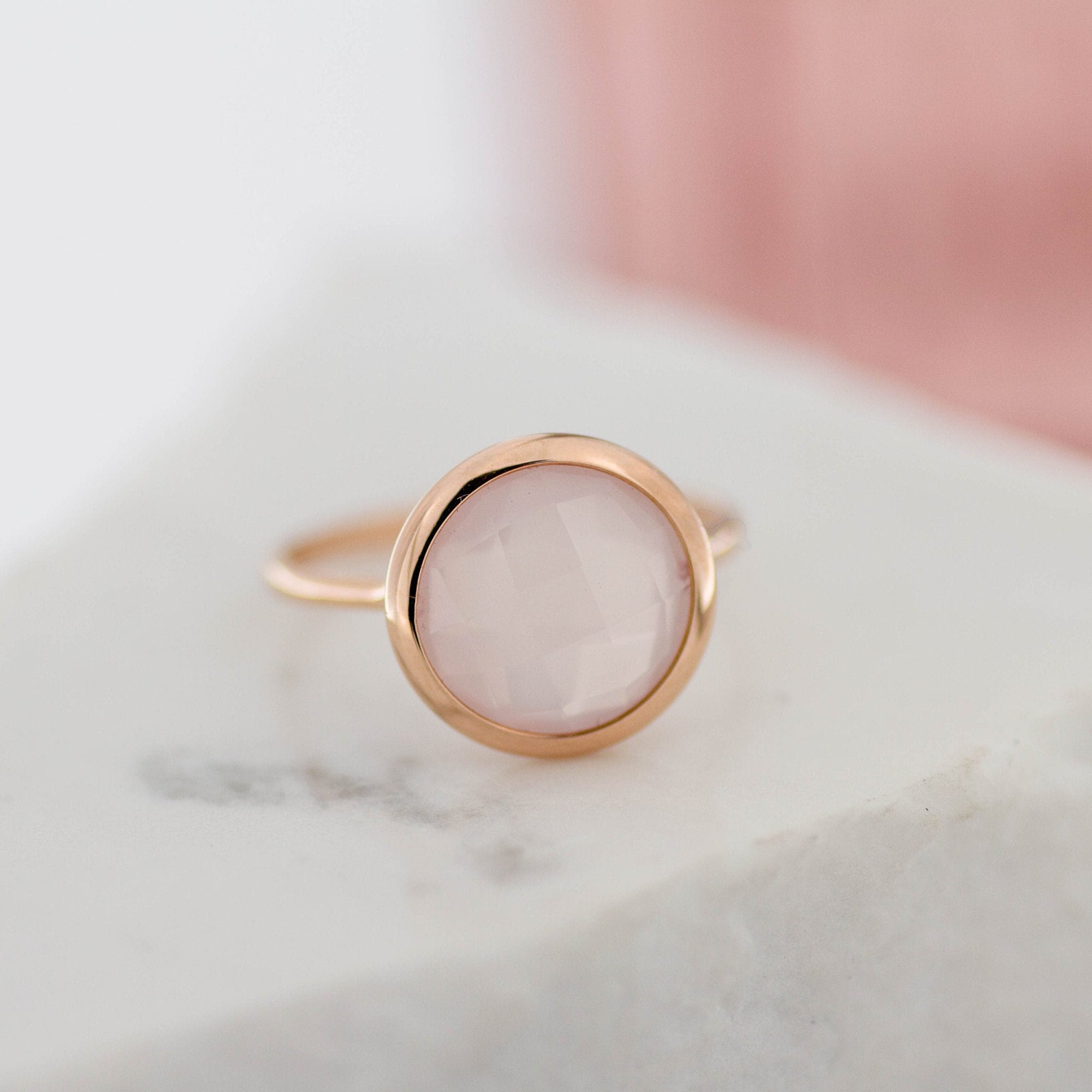 Rose Quartz Gold Ring 14K Rose Gold Ring for Women Natural | Etsy
