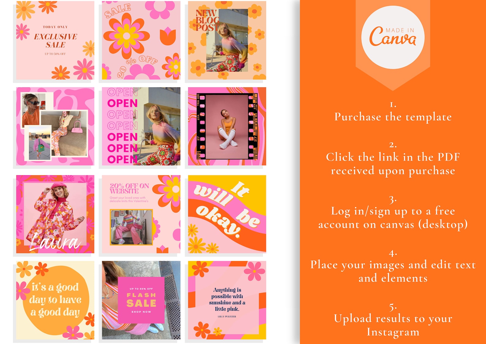 100 Colorful Instagram Post Templates Groovy engagement | Etsy