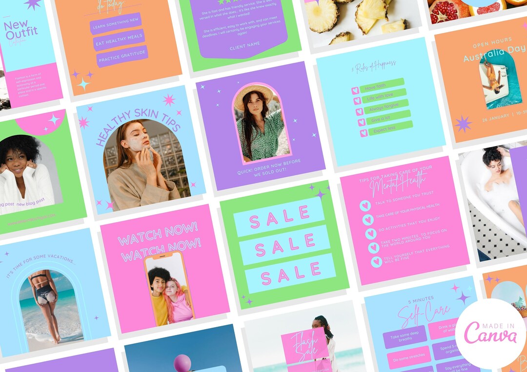 50 Bright Neon Colorful Instagram Post Templates | Engagement Boost ...