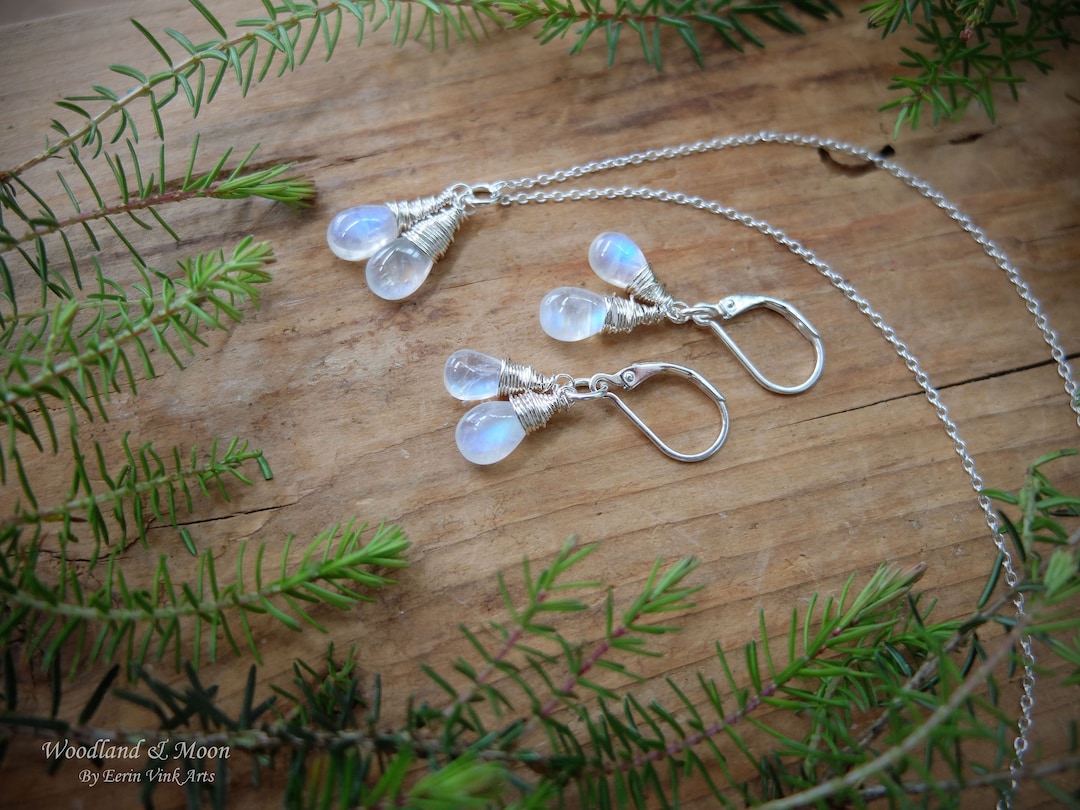 Moonstone Jewelry Set, Sterling Silver Moonstone Necklace and Moonstone ...