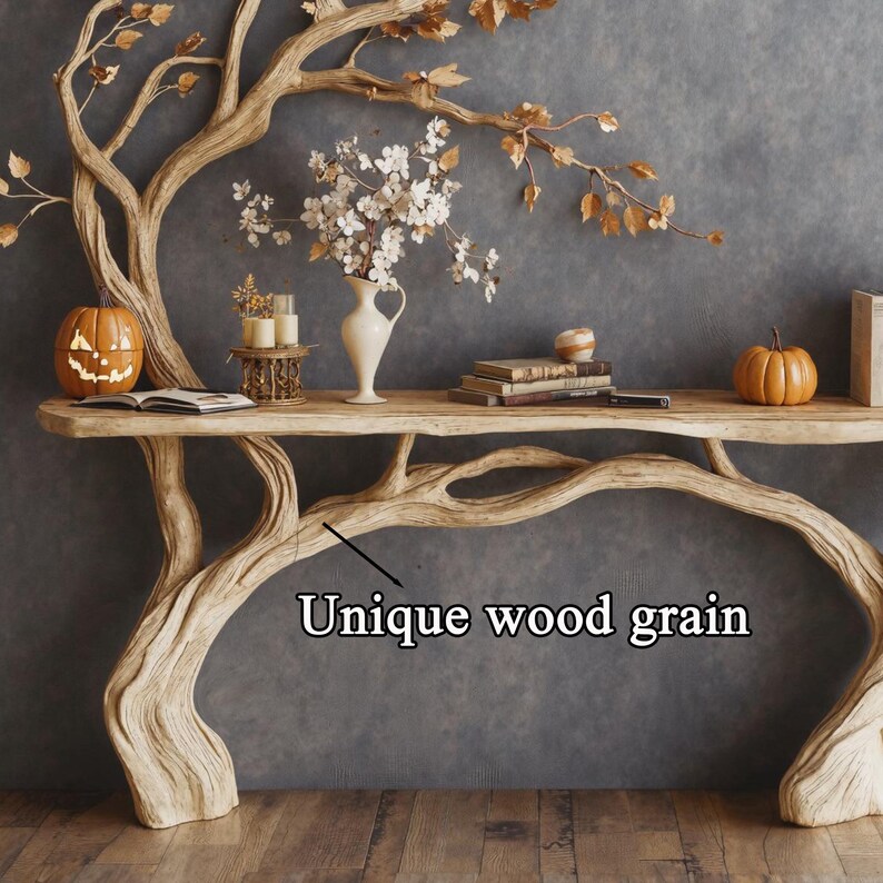 Rustic Driftwood Console Table With Tree Branch Shelves, Mid Century ...