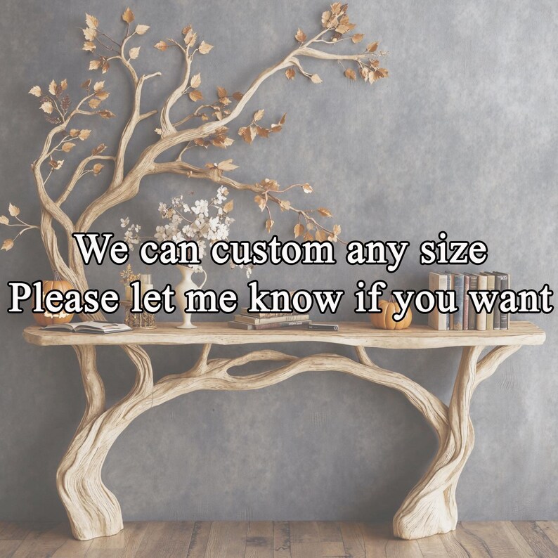 Rustic Driftwood Console Table With Tree Branch Shelves, Mid Century ...