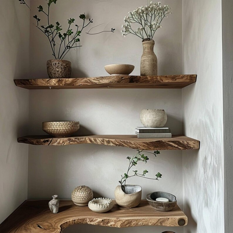 Walnut Floating Shelf Live Edge L Shaped Floating Shelf Corner Wall ...