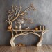 Rustic Driftwood Console Table With Tree Branch Shelves, Mid Century ...