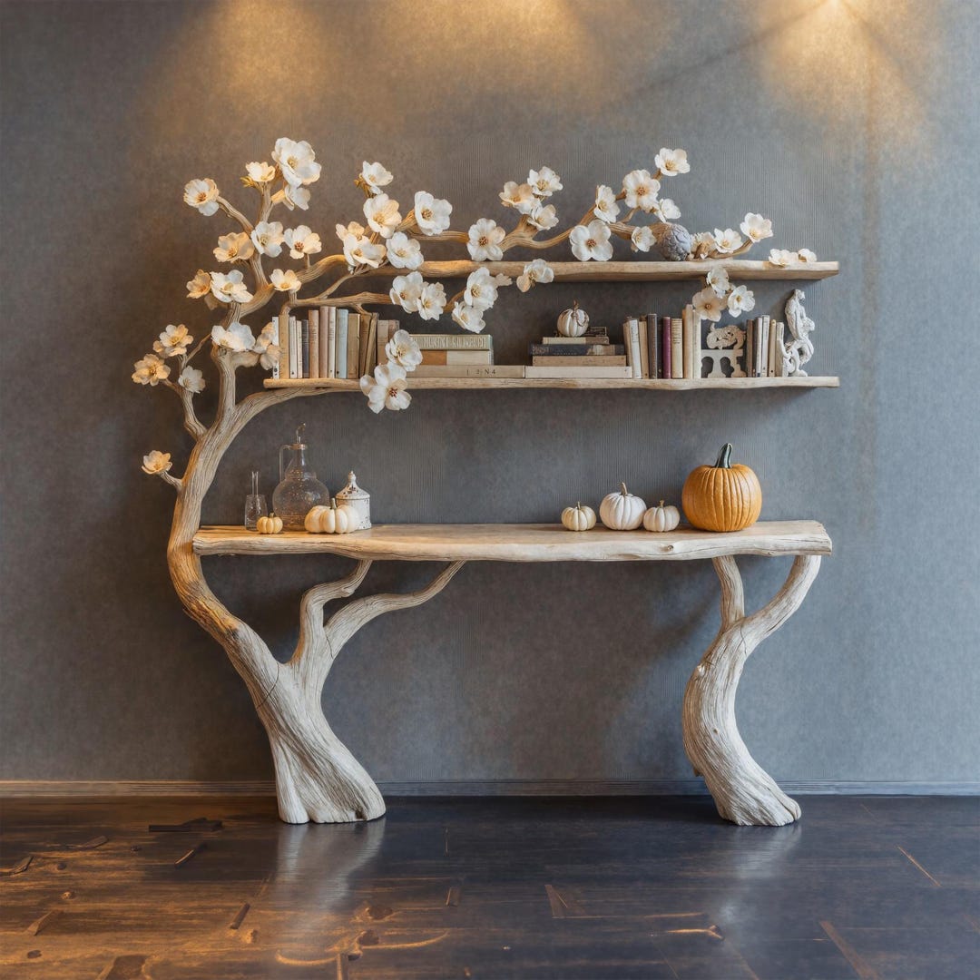 Floating Console Table Bookcase, Console Table Narrow With Tree Branch ...