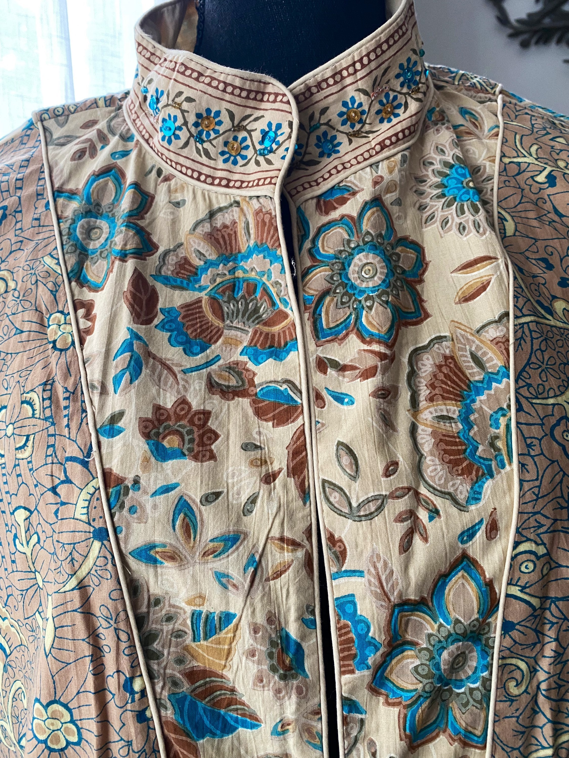 Vintage 80s/90s Phool Indian Cotton Floral Block Print Ethnic Folk ...