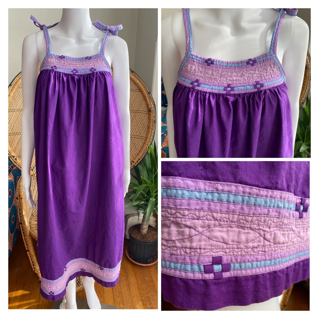 Vintage 90s Purple Quilted Indian Cotton Hippie Bohemian Midi Sundress ...