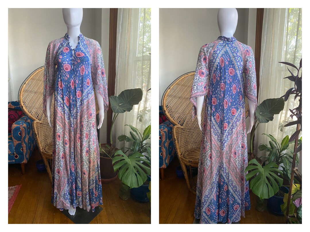 Vintage 70s ADINI Indian Cotton Goddess Kaftan Floral Block Print ...