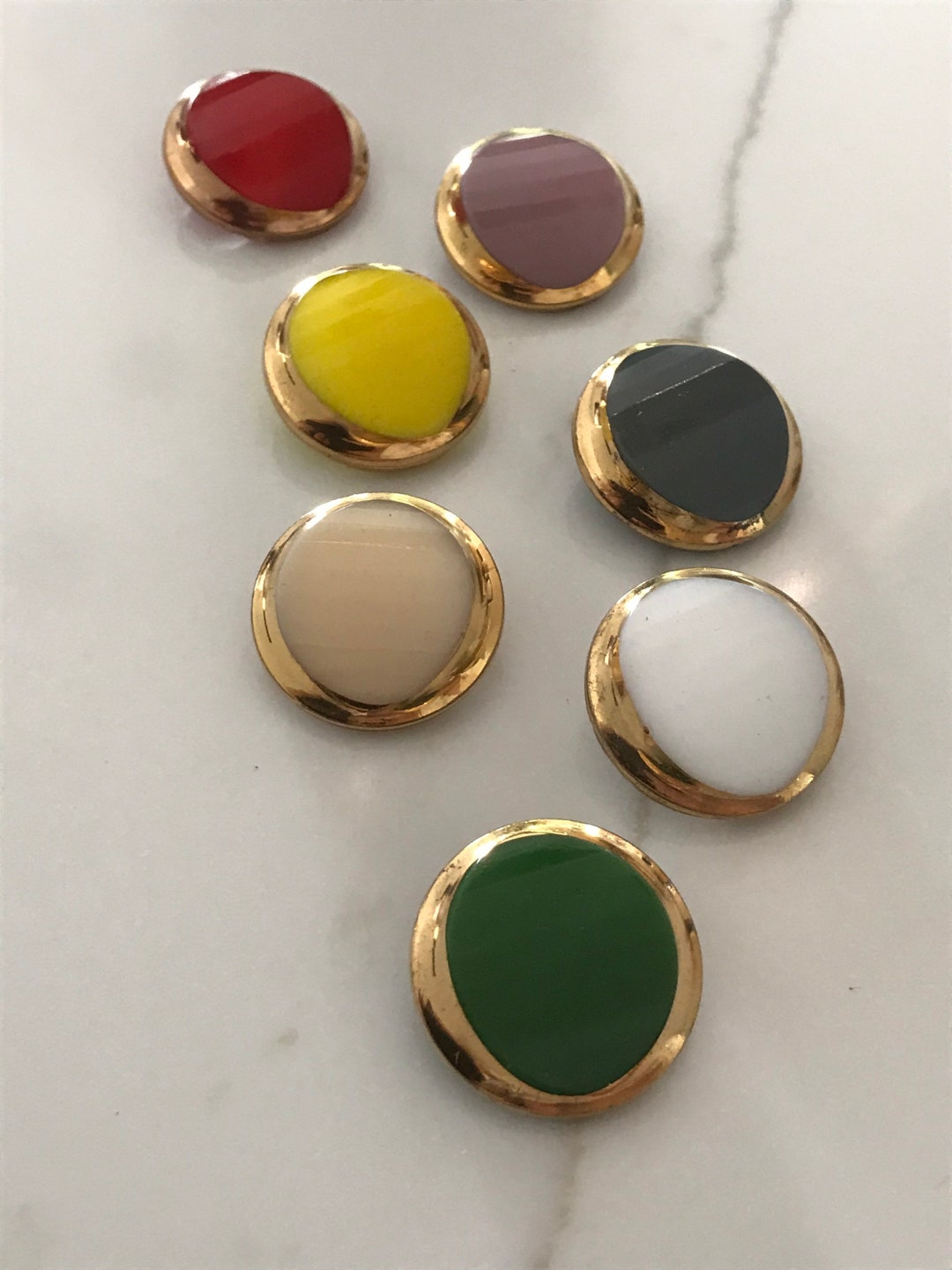 7 Old Hand Painted Glass Buttons Colorful Vintage Buttons - Etsy Finland