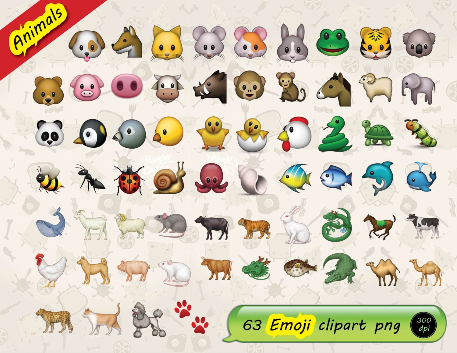 Emoji Animals Clipart Emotions Clip Art Instant Download - Etsy