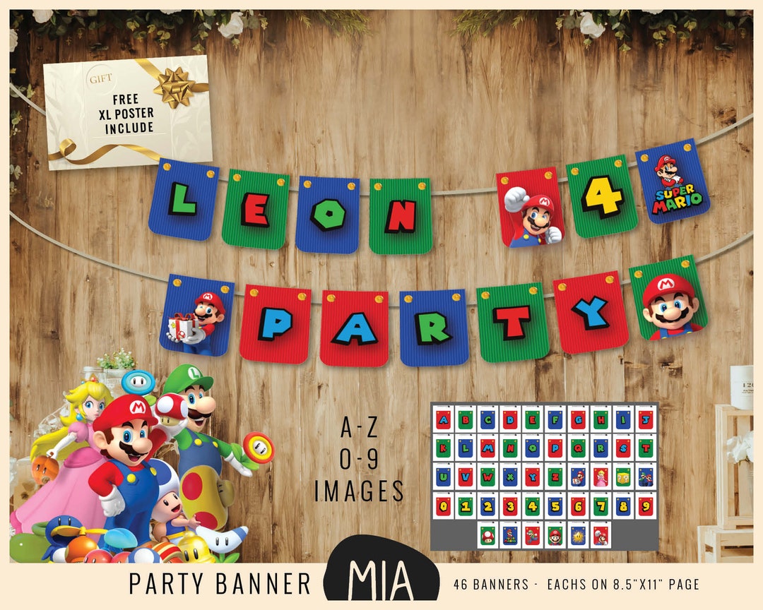SUPER MARIO Printable Banner Birthday Super Mario Party - Etsy