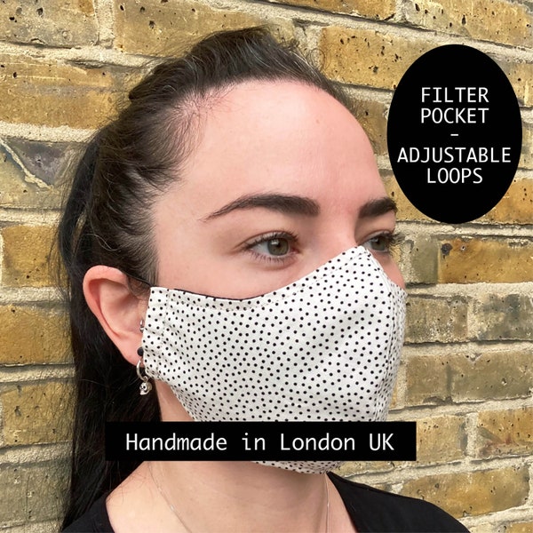 Black and White Polka Dot Face Mask - Etsy
