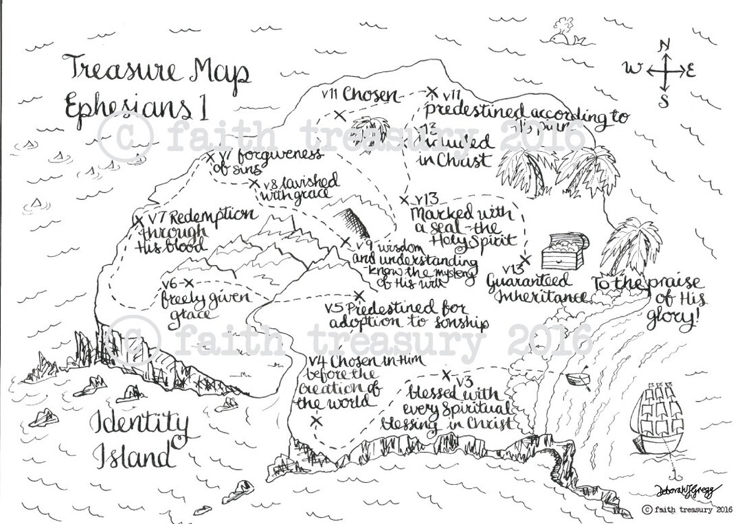 Treasure Map for Ephesians 1 Printable Bible Art, Bible Journaling ...