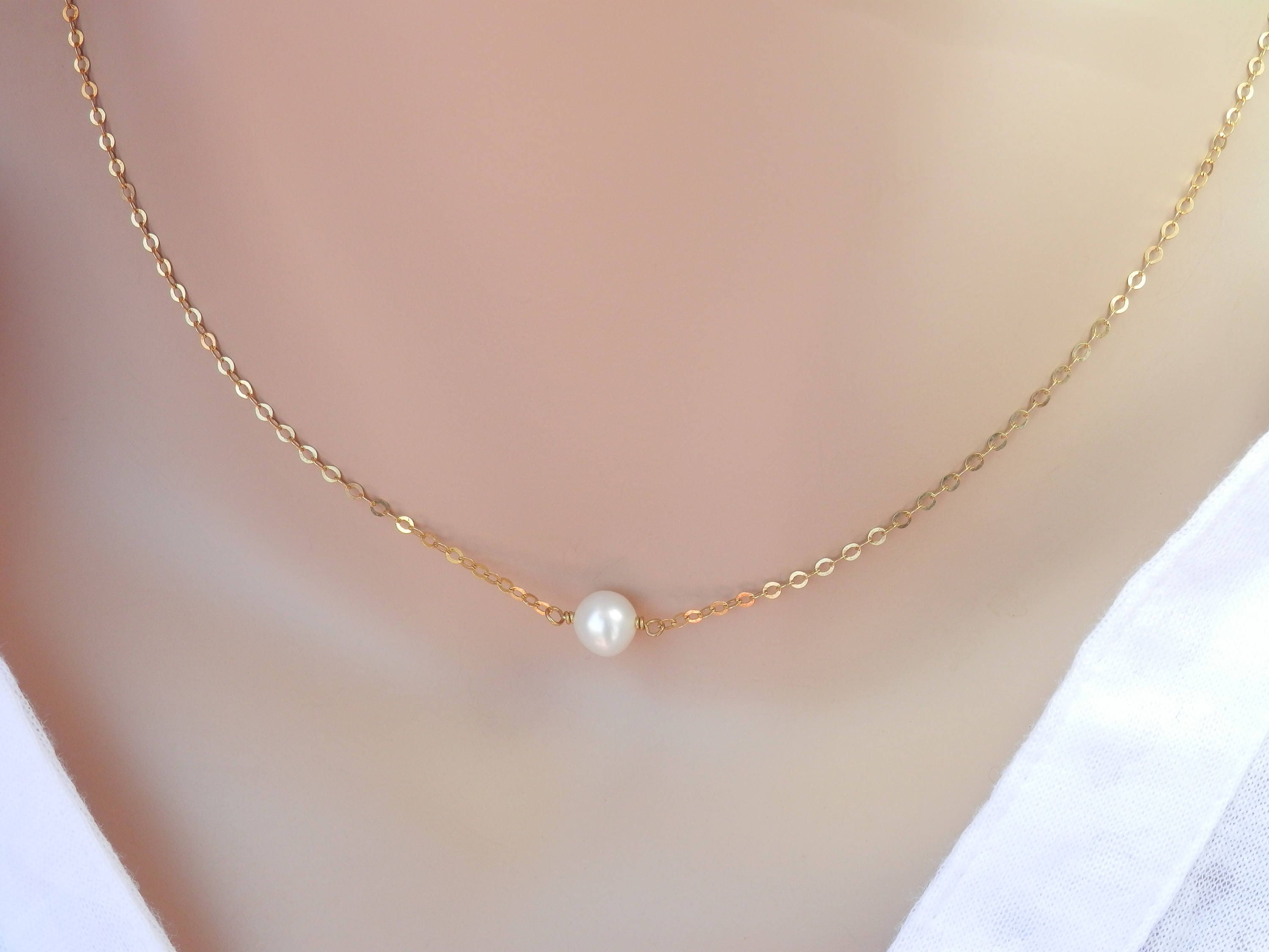 Single Pearl Necklace Dainty Thin Gold Chain Bridesmaid T Etsy