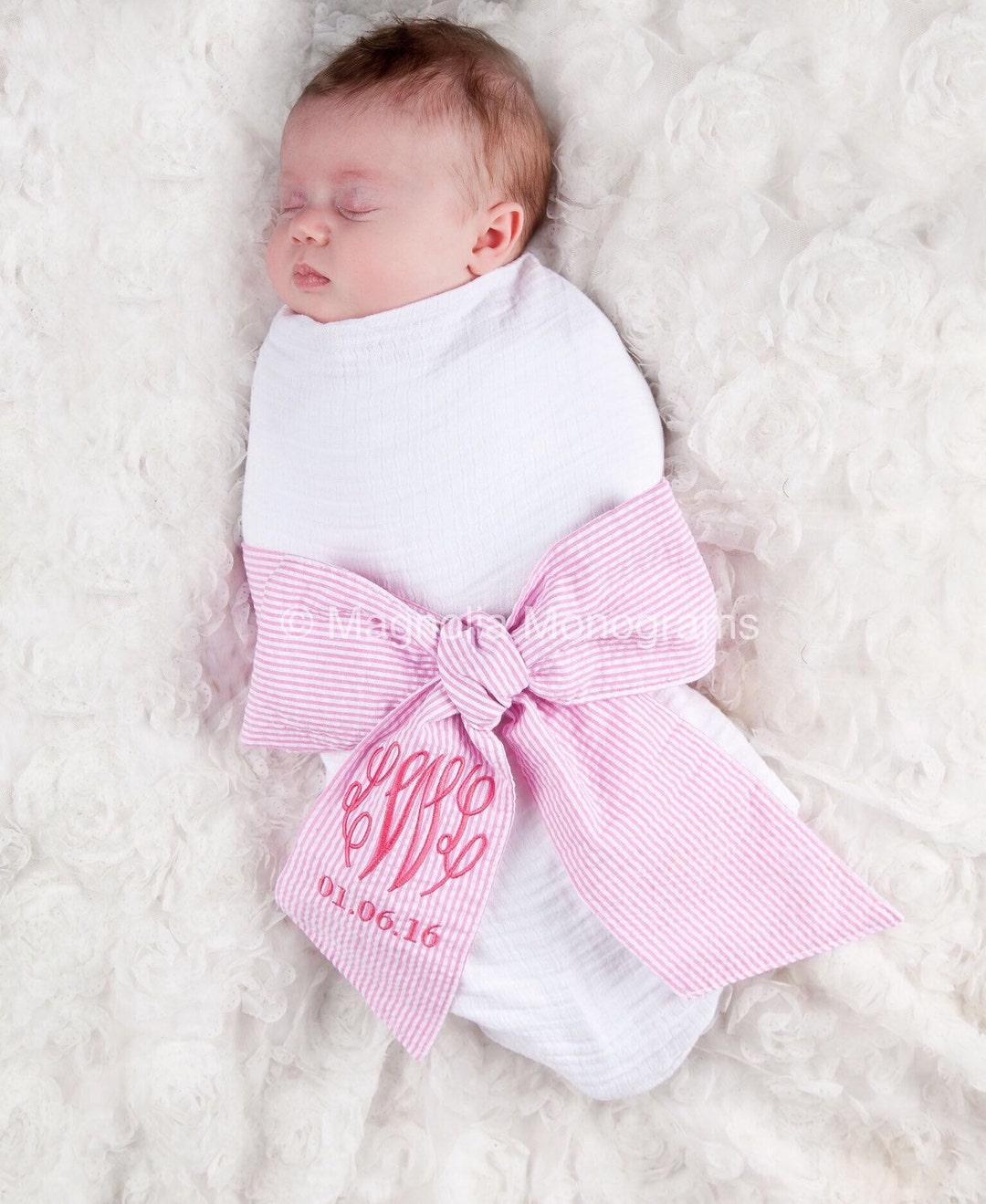 Baby Sash, Monogrammed Seersucker Sash, Swaddle Sash, Newborn ...