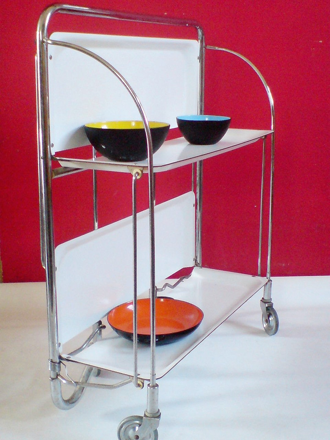 Folding Tea Trolley Modernist Bremshey Dinett Gerlinol Bar Serving Cart ...