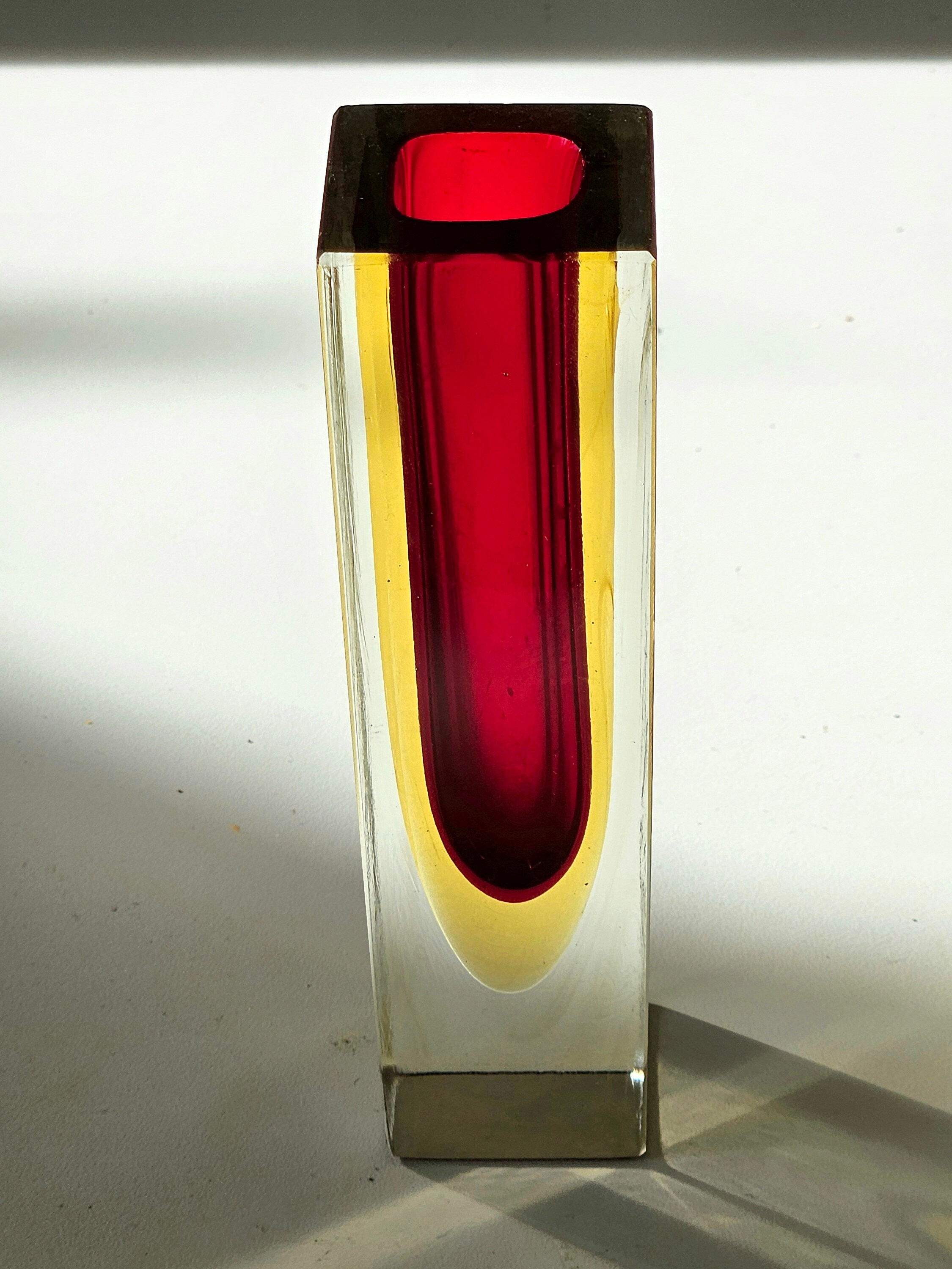 Flavio Poli Murano Block Glass Vase Midcentury Modern Venini Italy ...