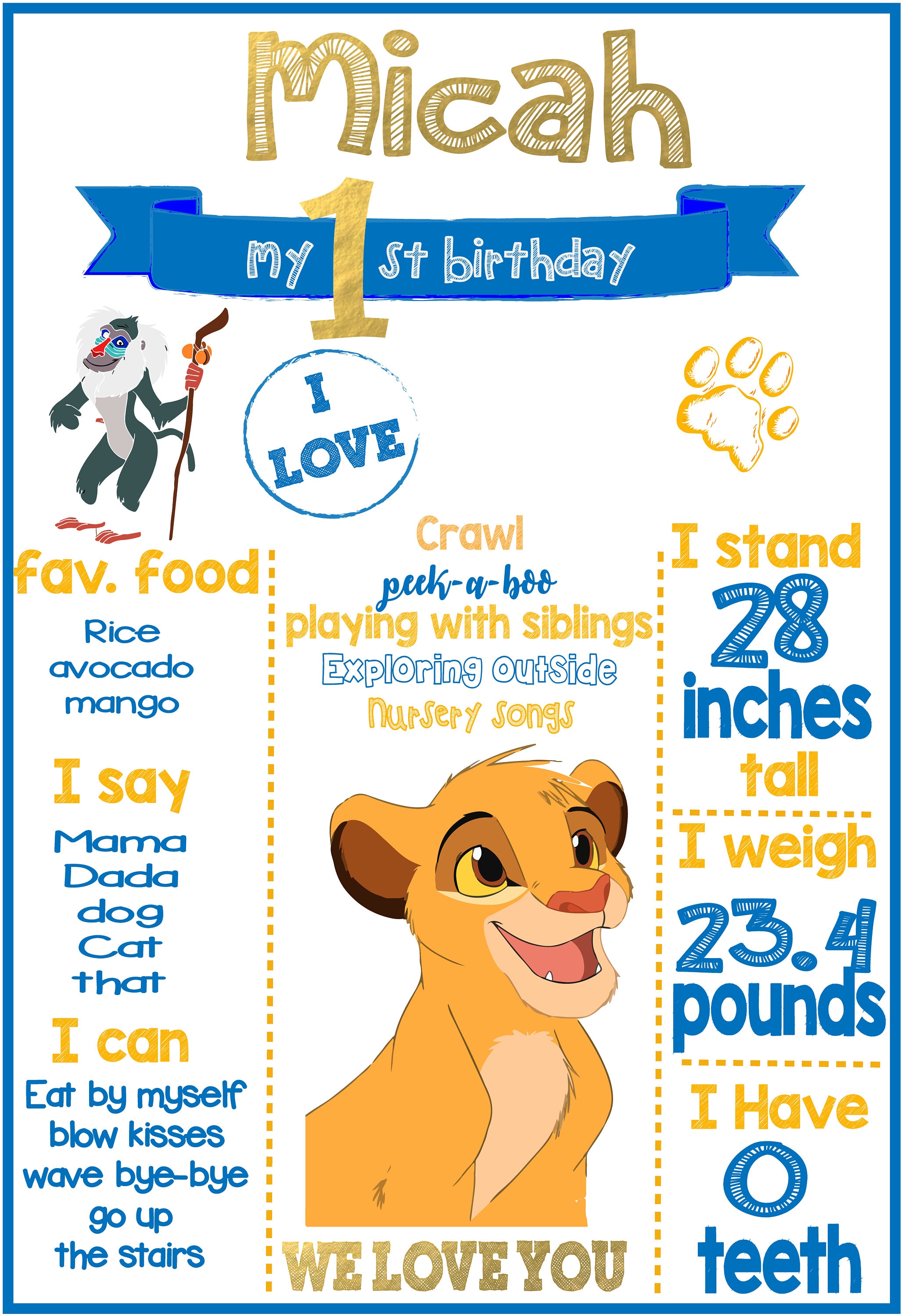 Lion King Simba Milestone Board First Birthday Poster - Etsy