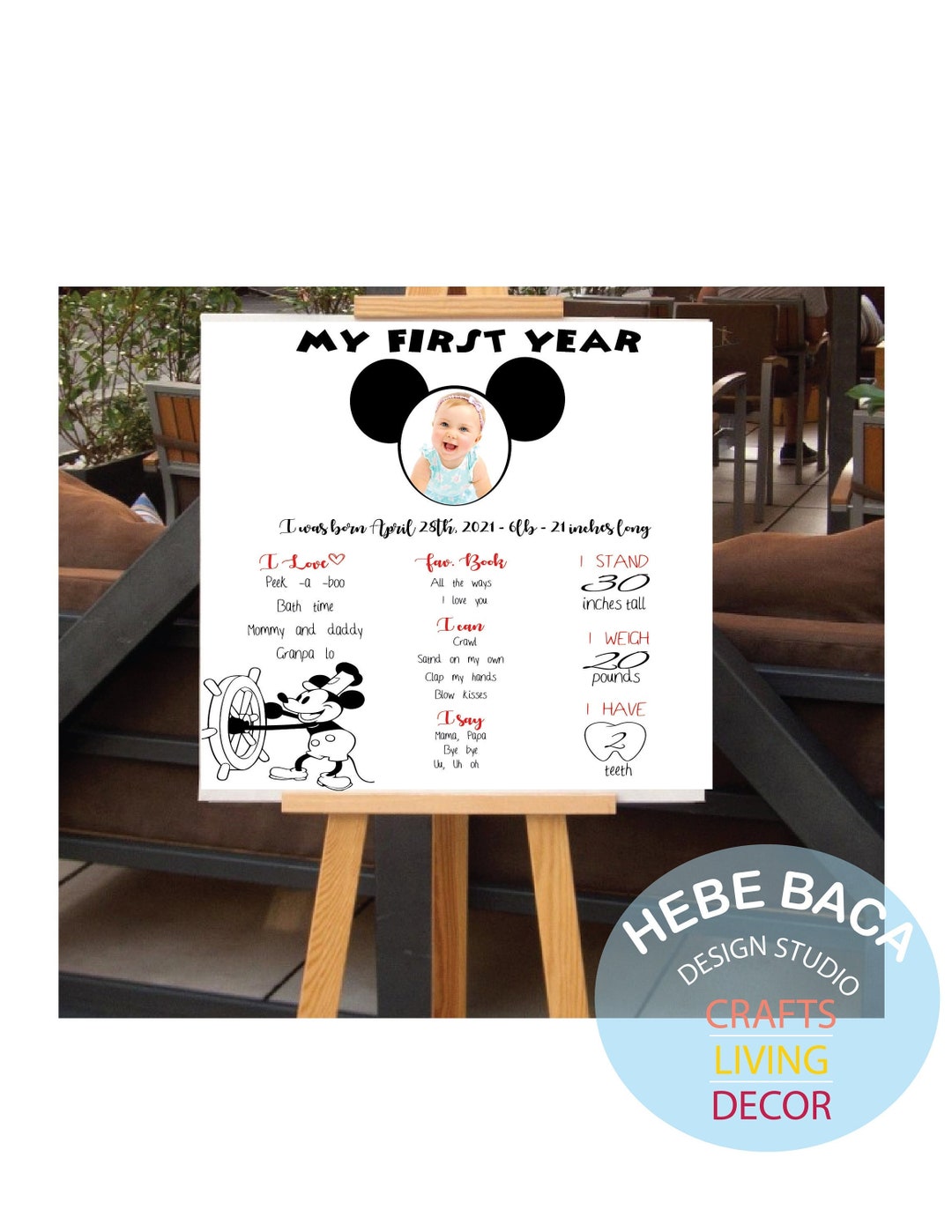 Classic Mickey Milestone Board - First Year Poster Board - Mickey Mouse ...