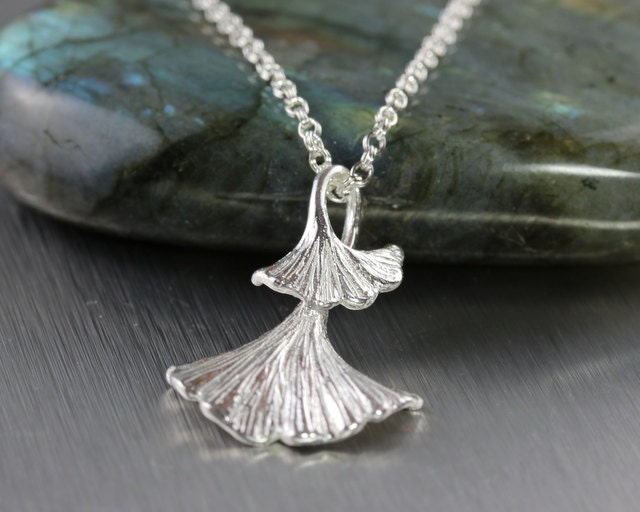 Sterling Silver Gingko Leaf Necklace Double Gingko Leaf - Etsy