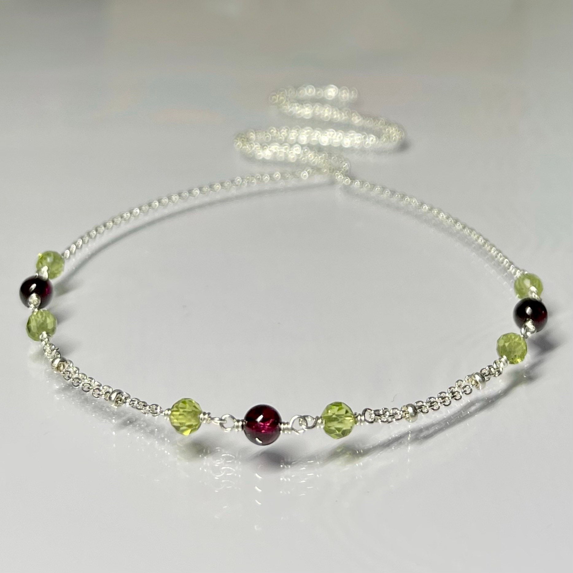 Genuine Garnet and Peridot Necklace, January August Birthstone, Peridot ...