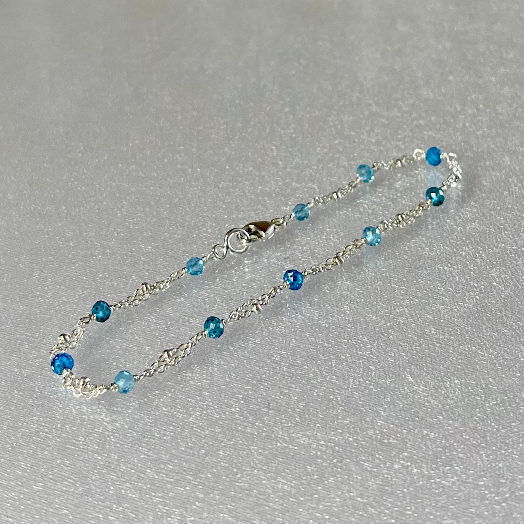 Delicate Mixed Blue Topaz Bracelet, Minimalist Gemstone Bracelet, Blue ...
